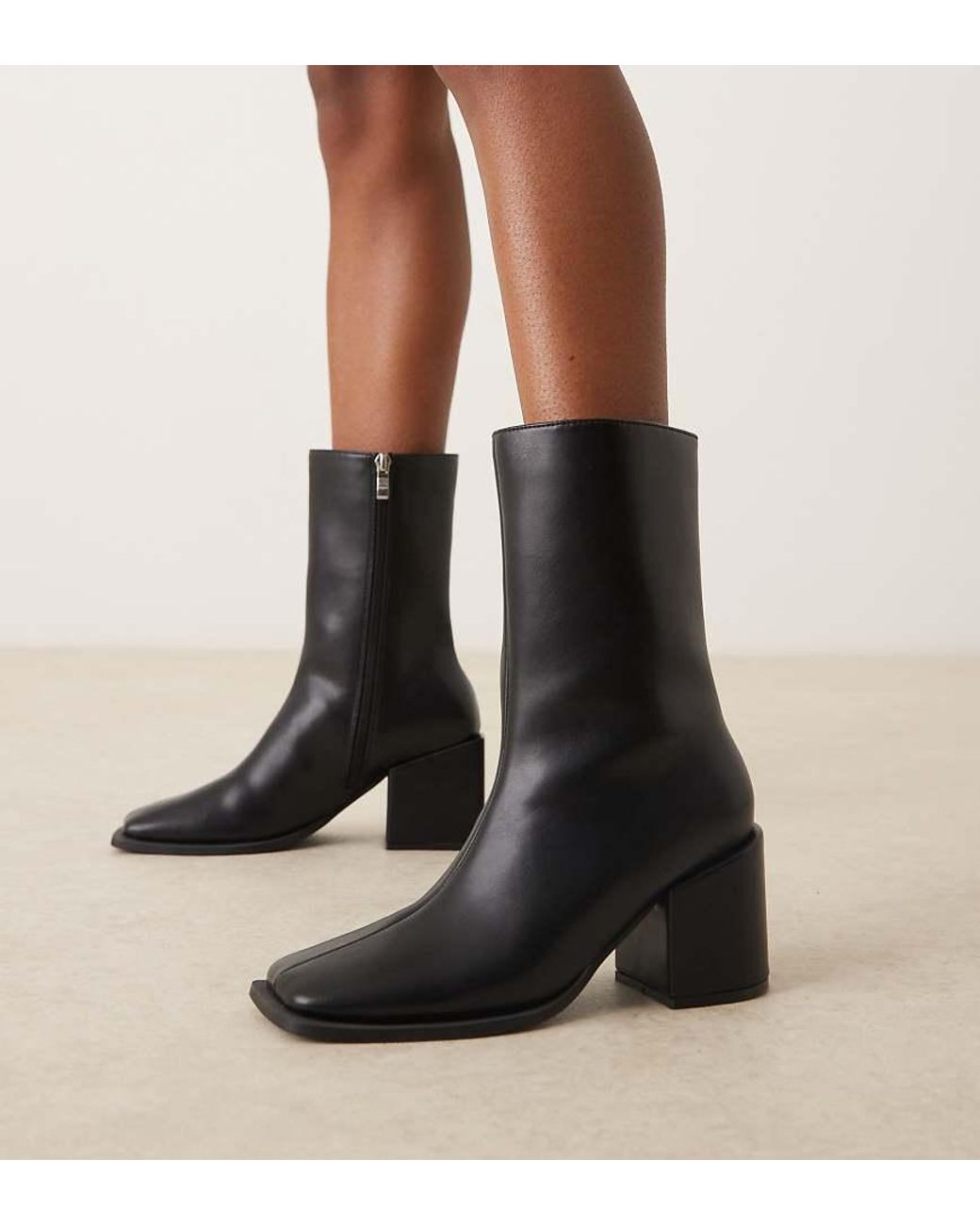 Glamorous Block Heel Square Toe Boots in Black | Lyst UK