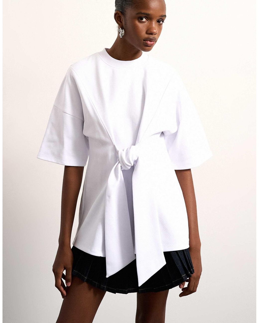 TOPSHOP Tolu Coker X Seam Tie Detail Tee Design in White | Lyst