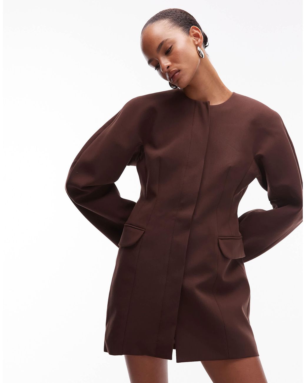 ASOS Statement Cocoon Sleeve Blazer Dress in Brown | Lyst