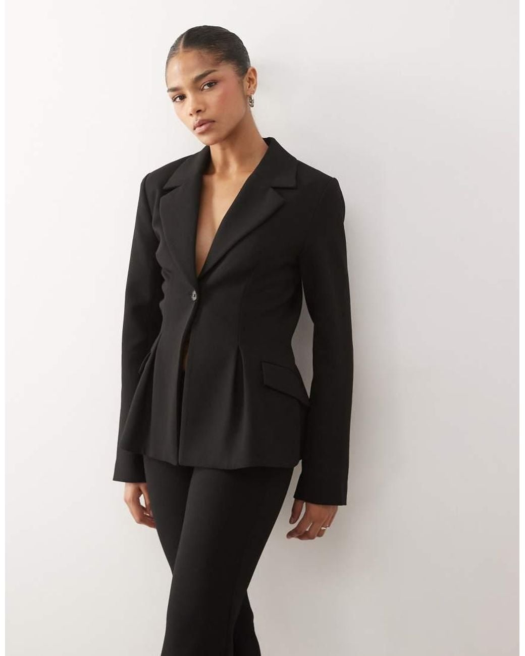 Monki Cinched Waist Blazer Suit Co-Ord in Black | Lyst UK