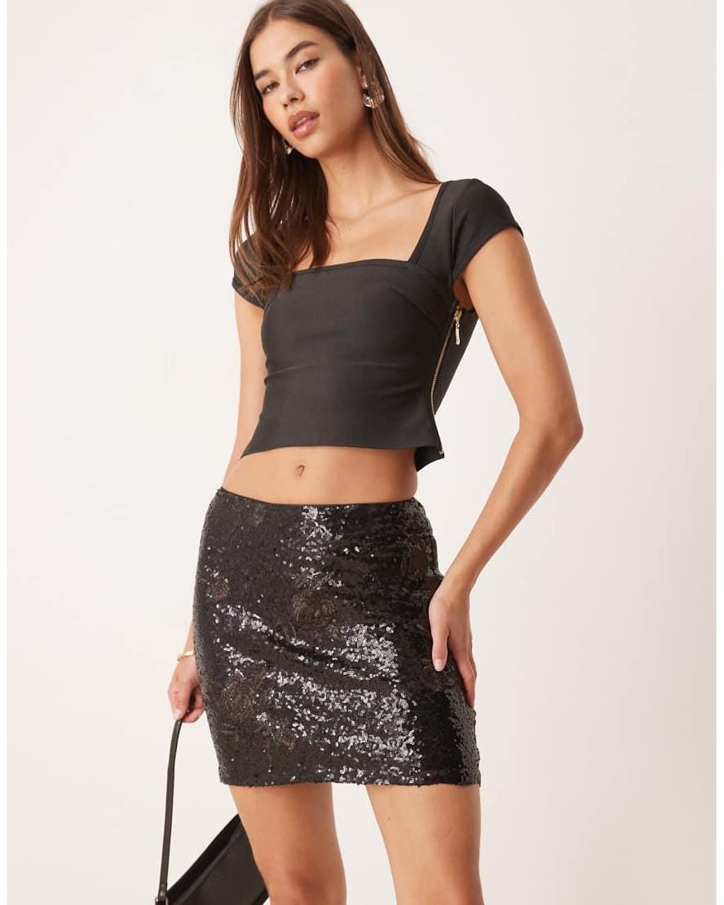 Pretty Lavish Embellished Mini Skirt in Natural | Lyst UK