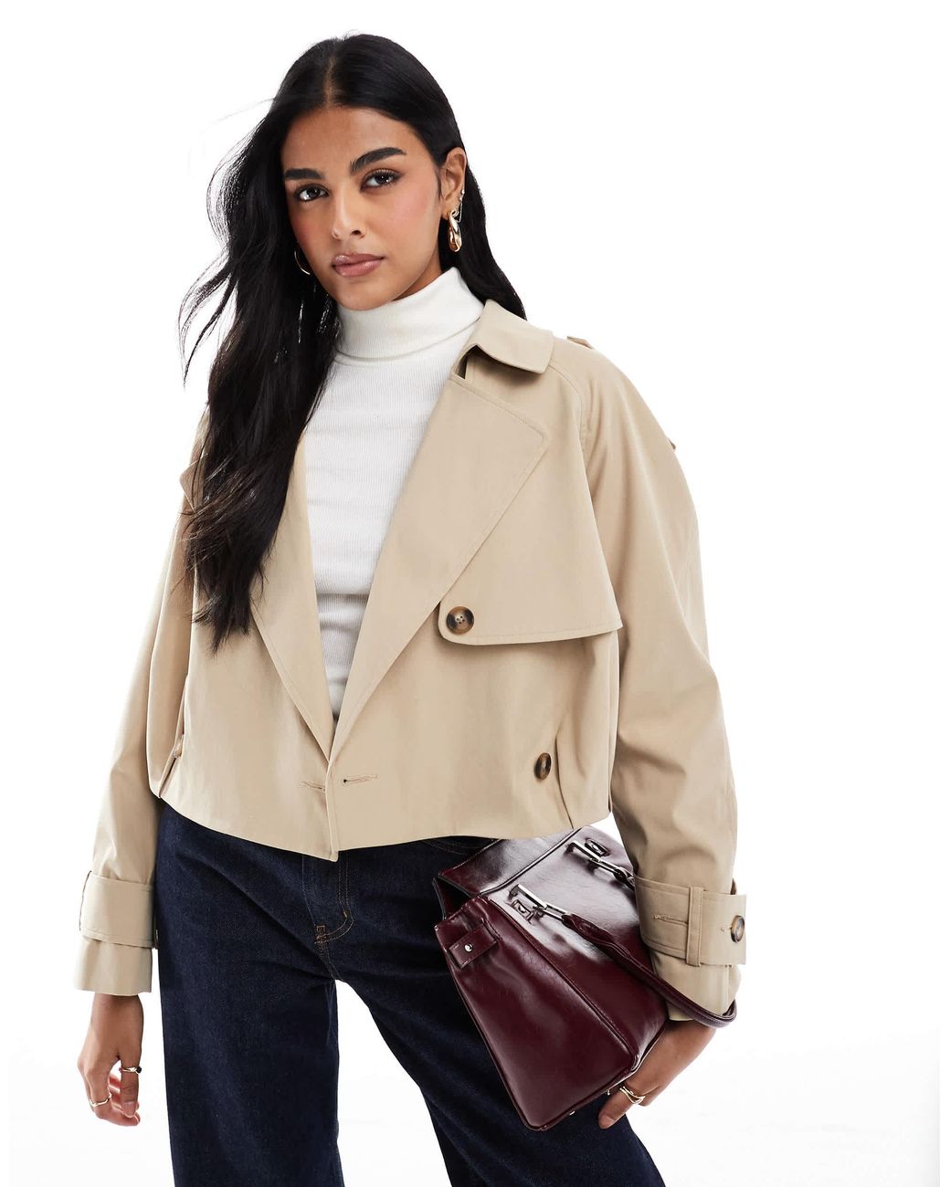 ASOS Bubble Hem Cropped Trench Coat in Natural | Lyst