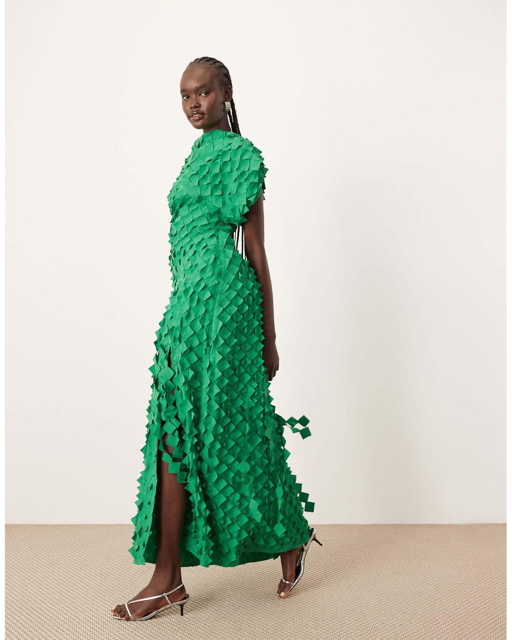 ARRANGE Textured Laser Cut Midi Dress With Split in Green | Lyst Canada