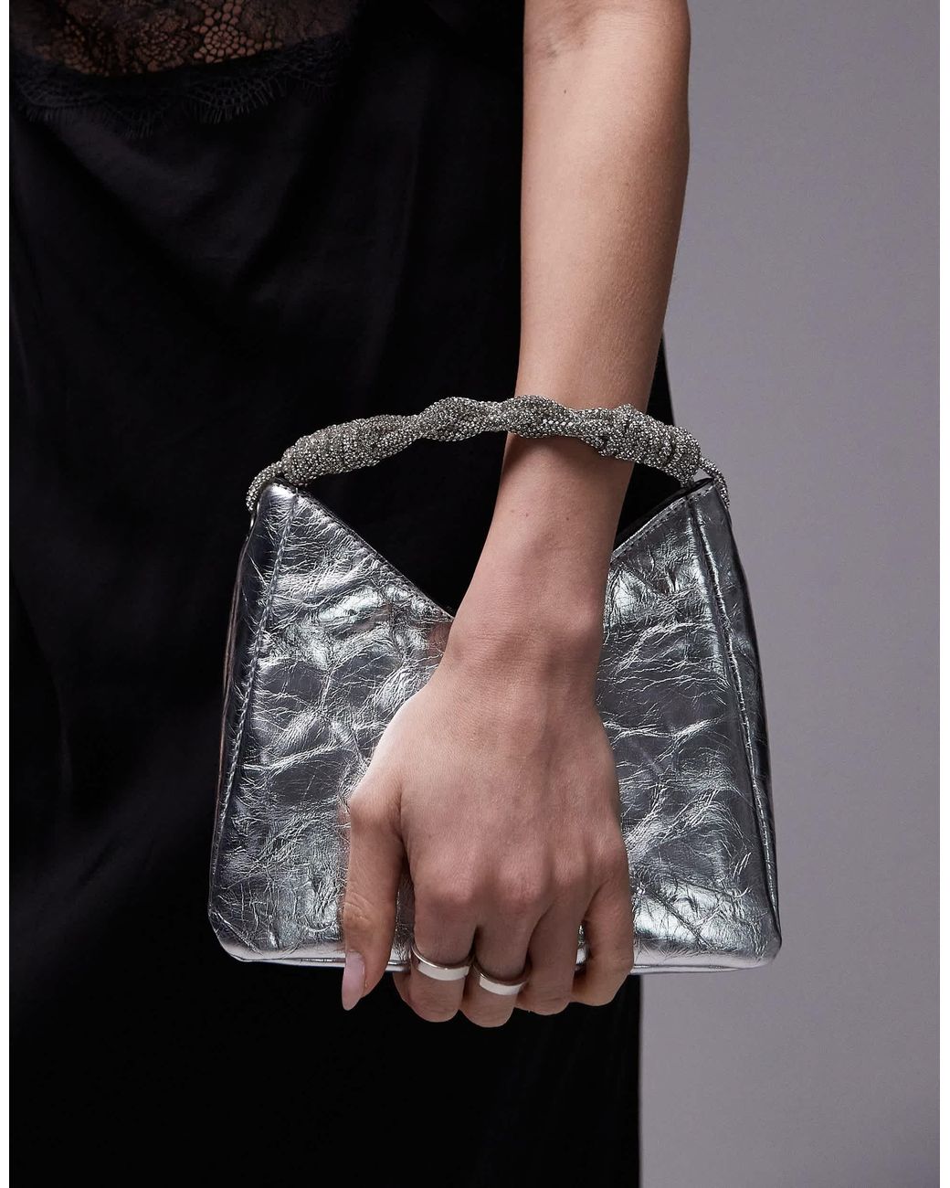 TOPSHOP Georgie Grab Bag With Embellished Twist Handle in Black | Lyst