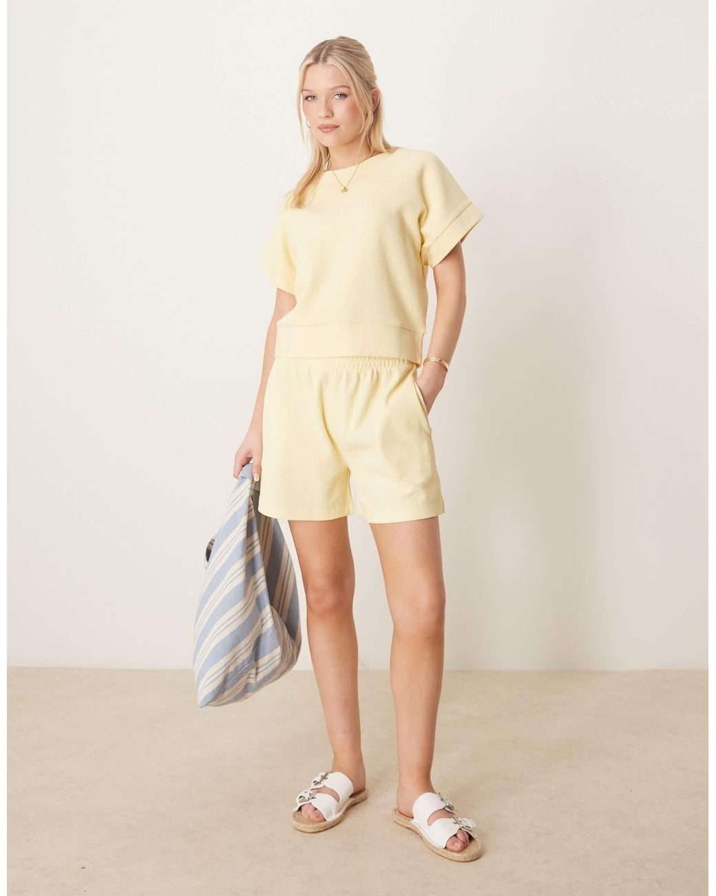 ASOS Longline Waffle Short in Natural | Lyst