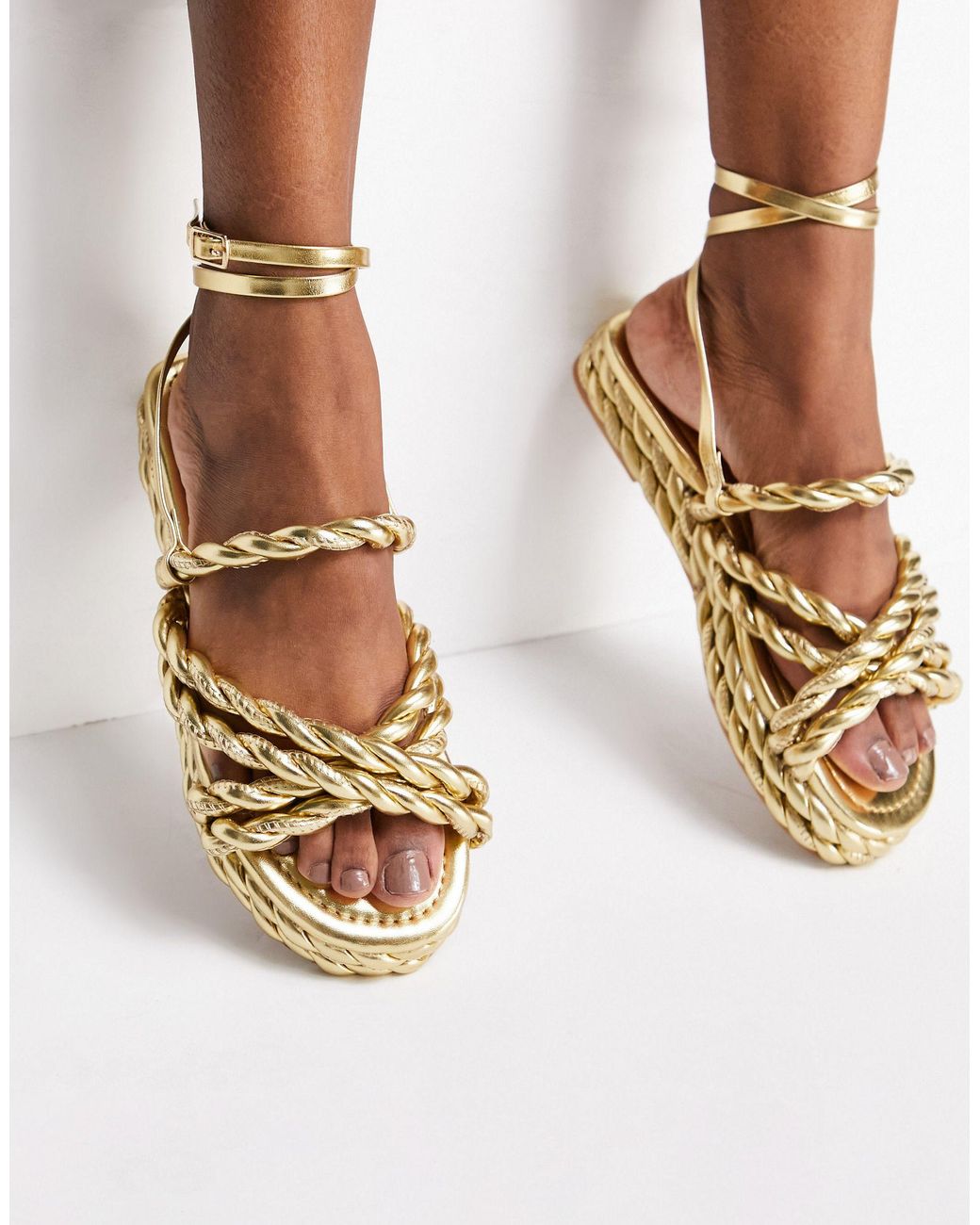 ASOS Franky Rope Flat Sandals in Metallic | Lyst