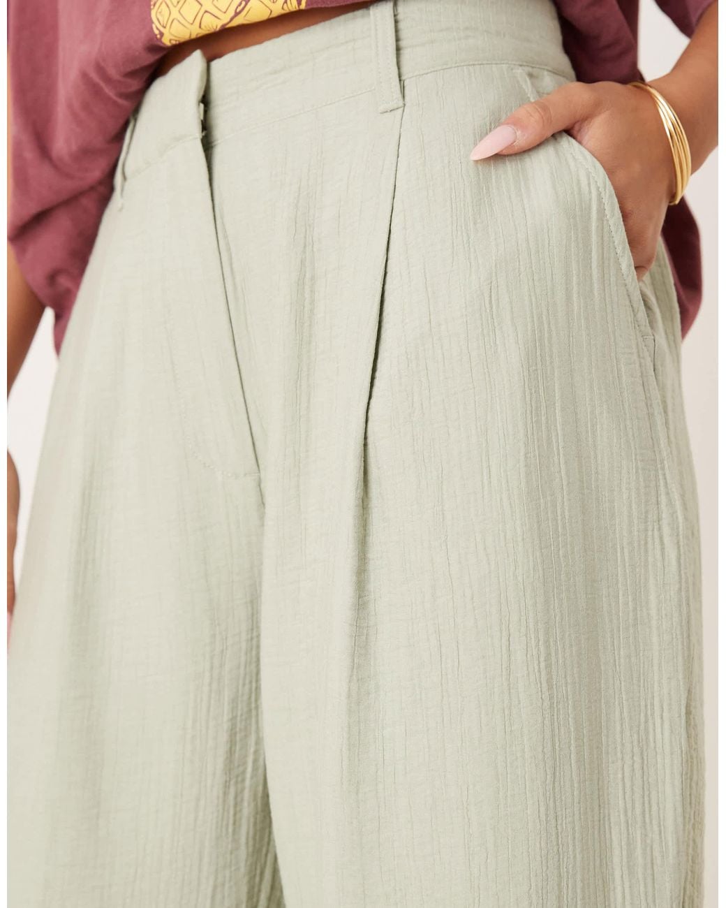 ASOS Textured Barrel Trousers in Green | Lyst