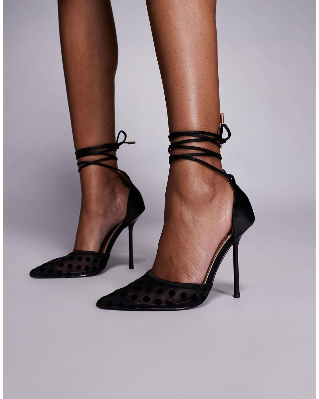 SIMMI Simmi London Mandisa Polka Dot Mesh Heeled Shoes in Brown | Lyst
