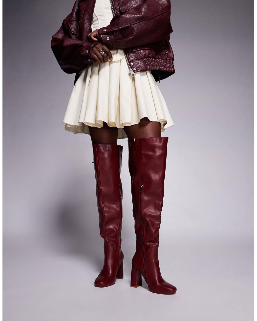 SIMMI Simmi London Harrieta Heeled Over-the-knee Boots in Red | Lyst