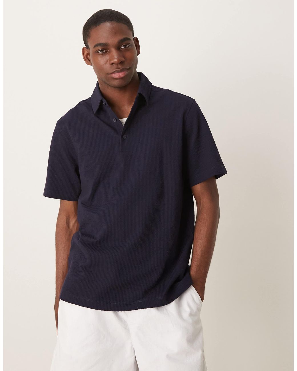 Mango Textured Polo Shirt in Blue for Men | Lyst