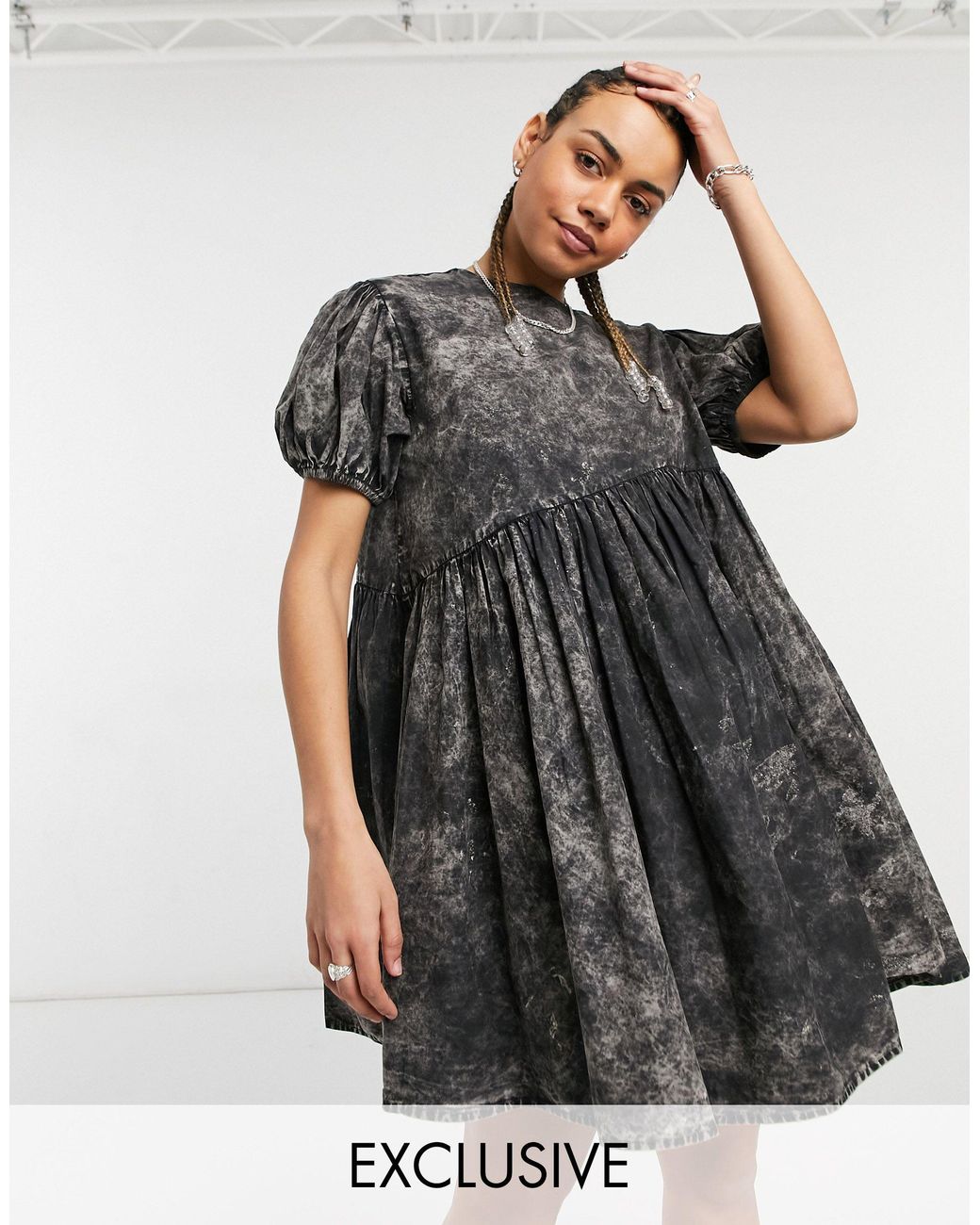 Collusion Cotton Asymmetric Waist Mini Smock Dress - Lyst