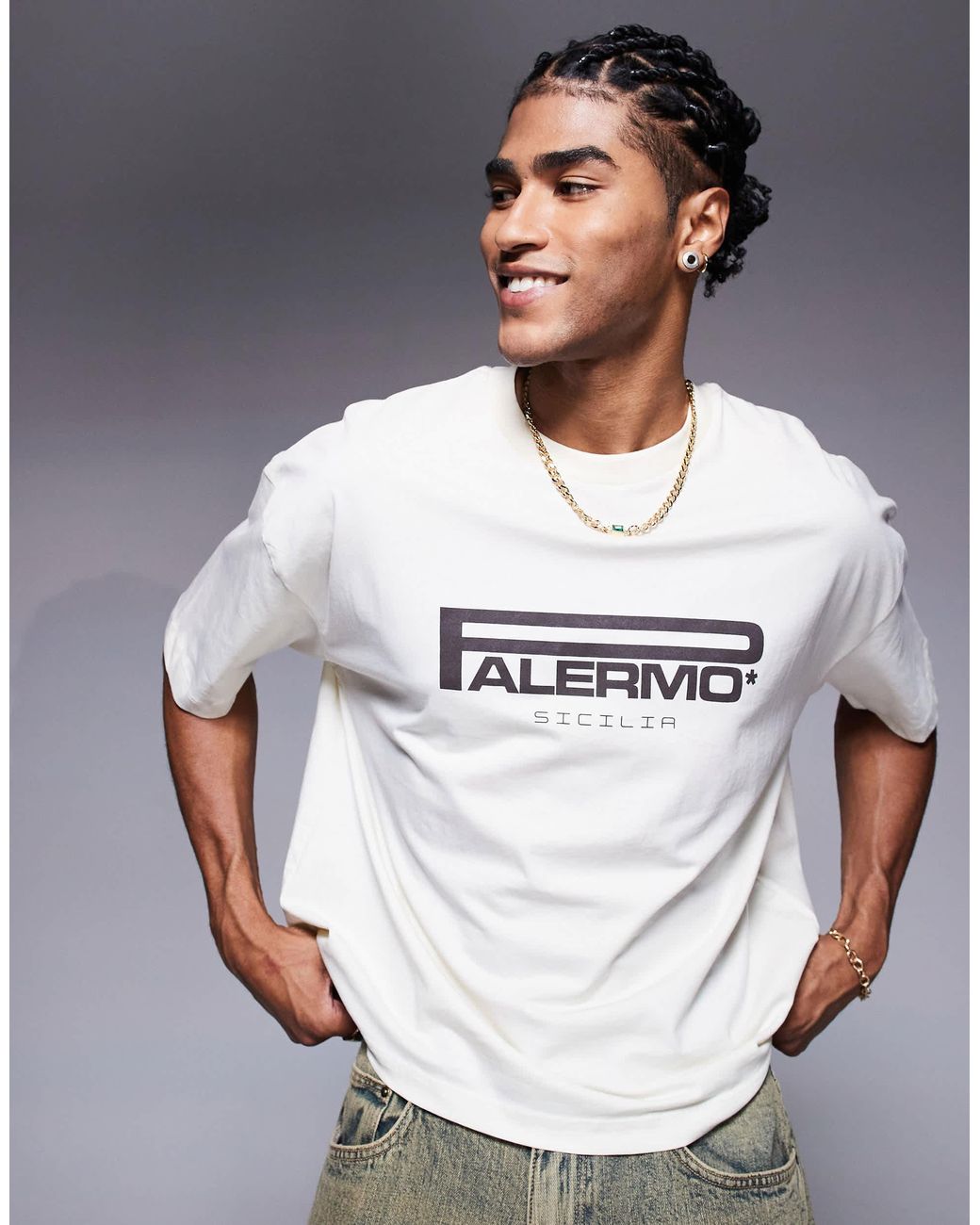 ASOS Boxy Oversized T-shirt With City Text Graphic in White for Men | Lyst