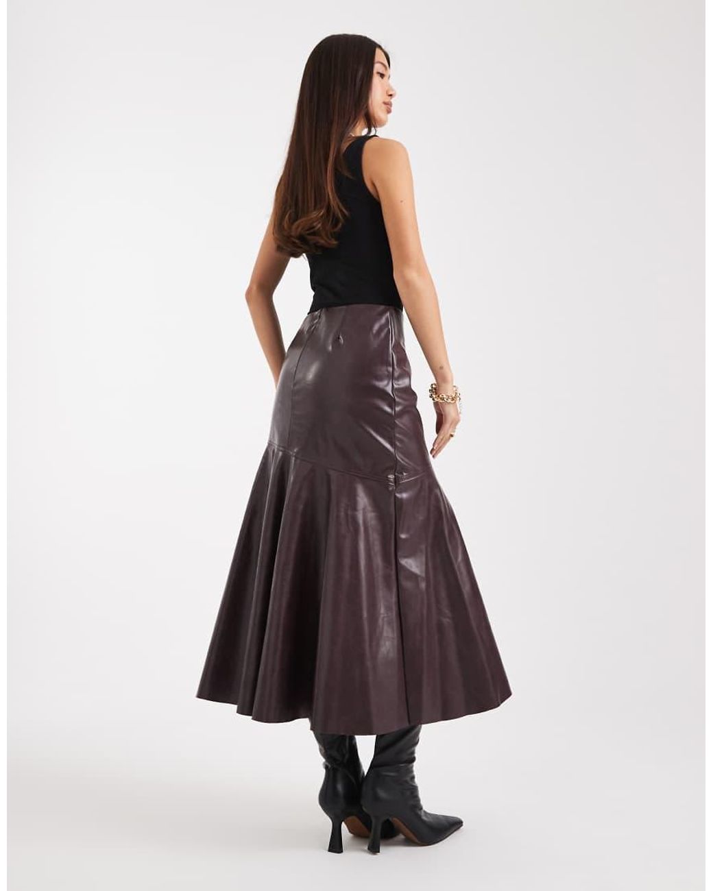 French Connection Pu Fluted Midi Skirt in Red | Lyst UK