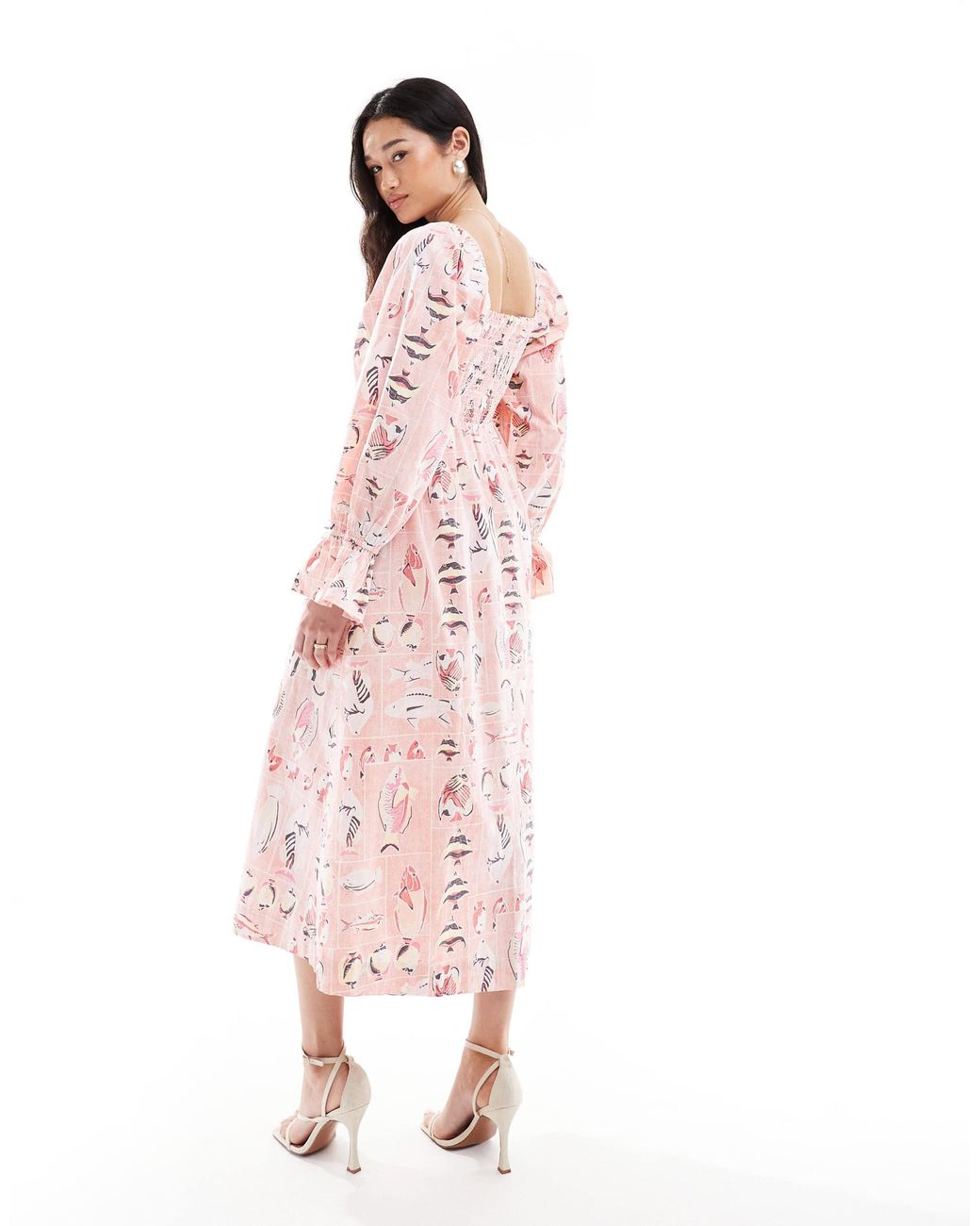 Object Vintage Wash Fish Print Smock Midi Dress in Pink | Lyst