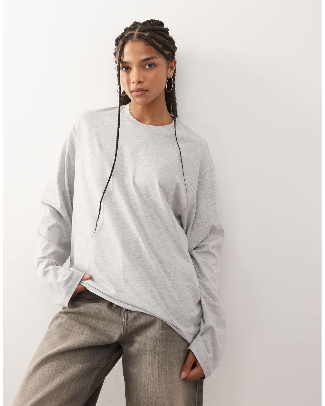 Weekday Oversized Boxy Fit Long Sleeve T-shirt in Natural | Lyst