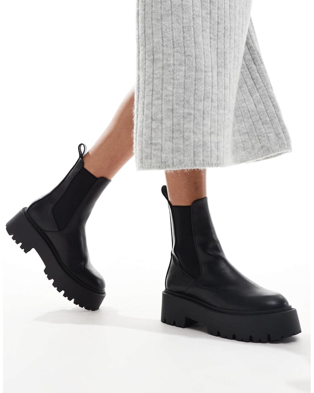 ASOS Wide Fit Amy Chunky Chelsea Boots in Black | Lyst