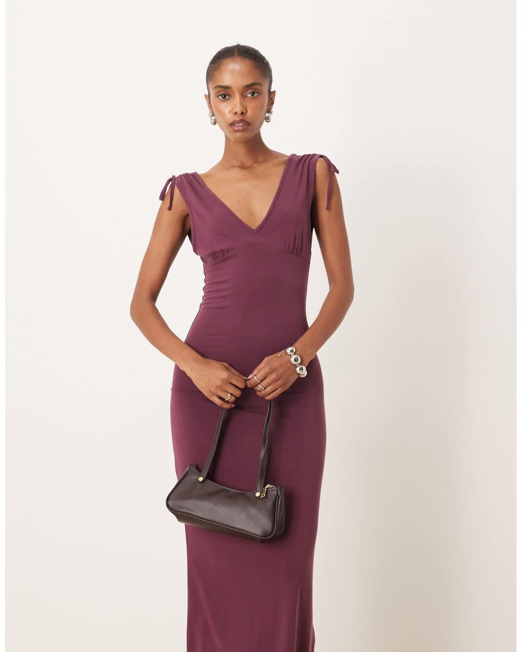 Motel Sanyu Cupro Slinky Maxi Dress With V Back in Pink | Lyst