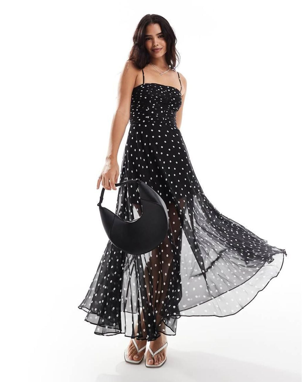 Forever New Ruched Body Sheer Maxi Dress in Blue | Lyst UK