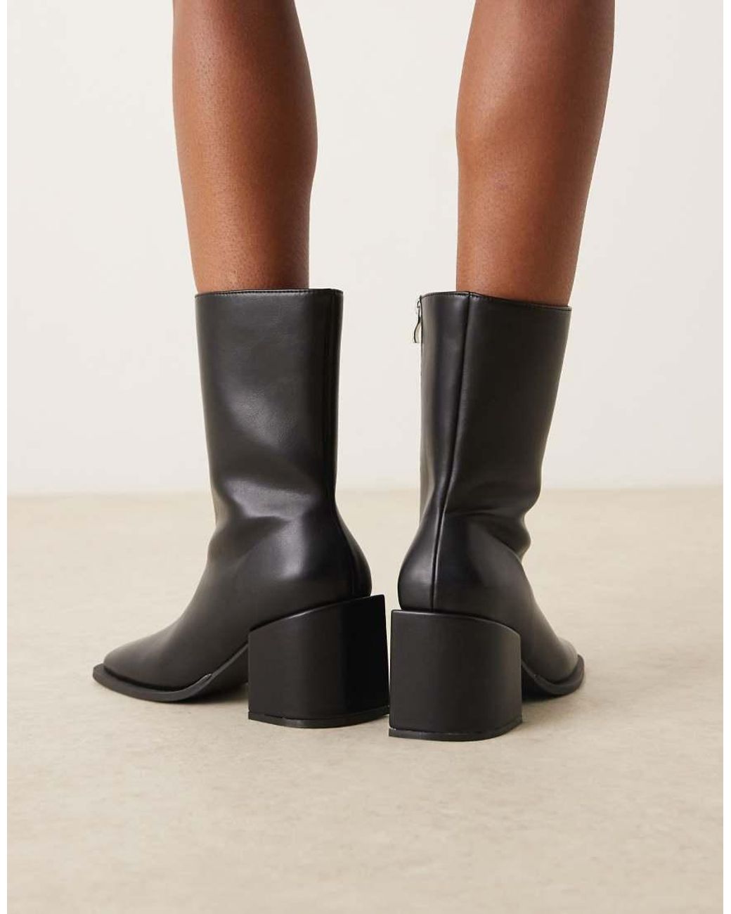 Glamorous Block Heel Square Toe Boots in Black | Lyst UK