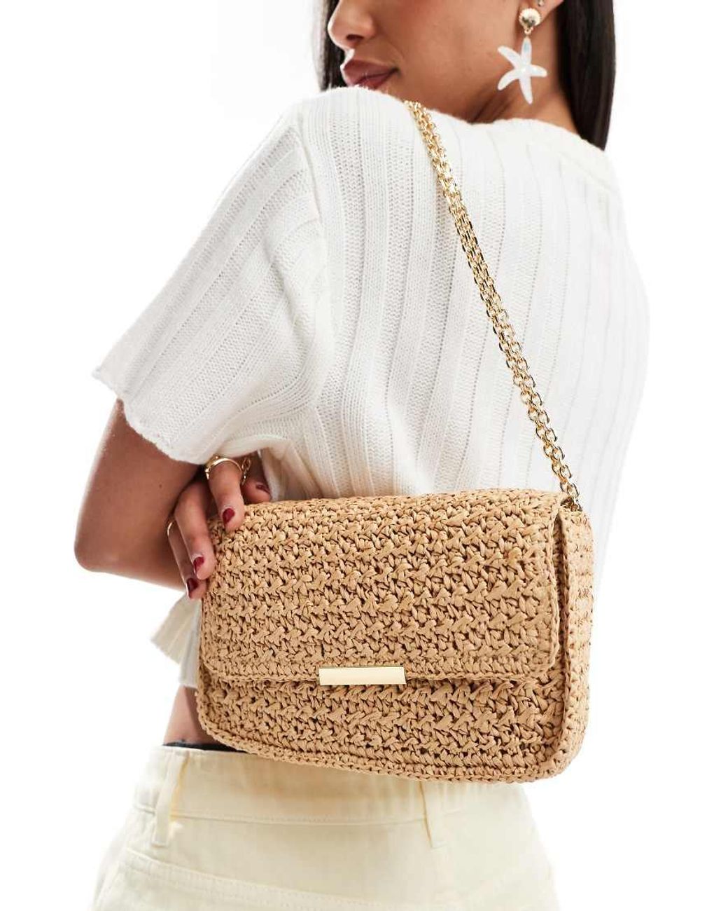 Mango Crossbody Raffia Bag in White | Lyst UK