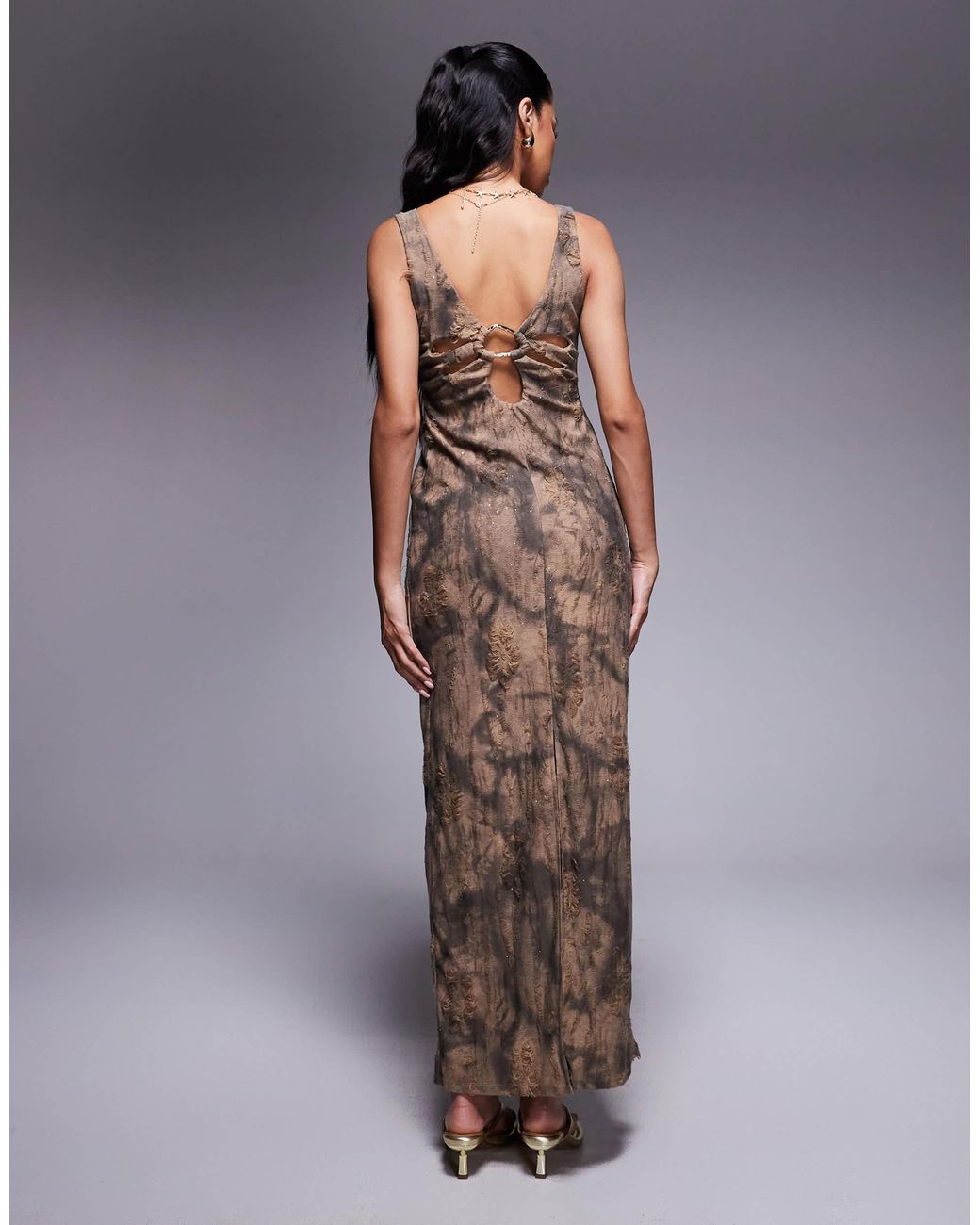 ASOS Scoop Neck Textured Glitter Midi Dress With Gold Hardware Trim | Lyst
