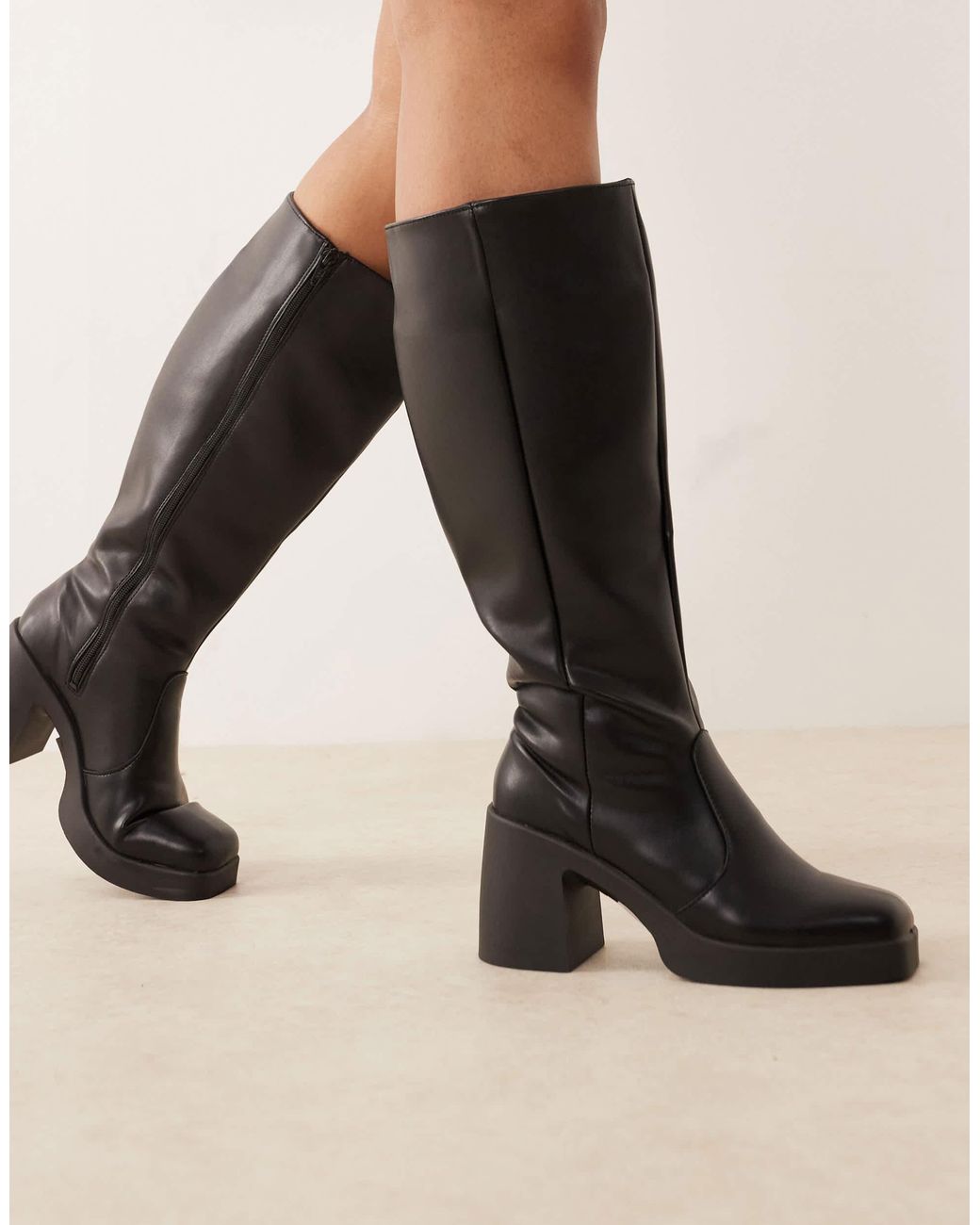 ASOS Curve Coraline Square Toe Heeled Knee Boots in Black | Lyst