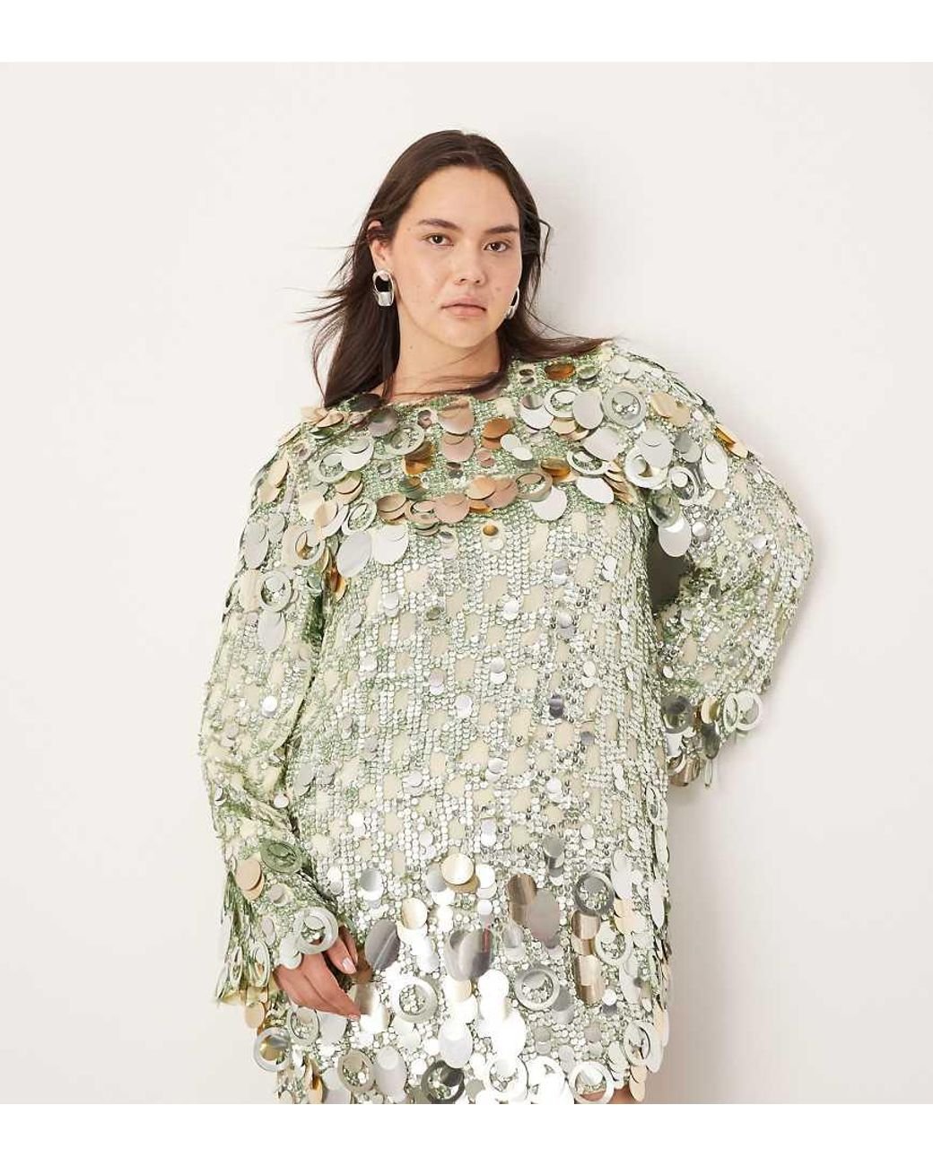 ASOS Curve Stacked Multi Sequin Loose Fit Mini Dress in Natural | Lyst UK