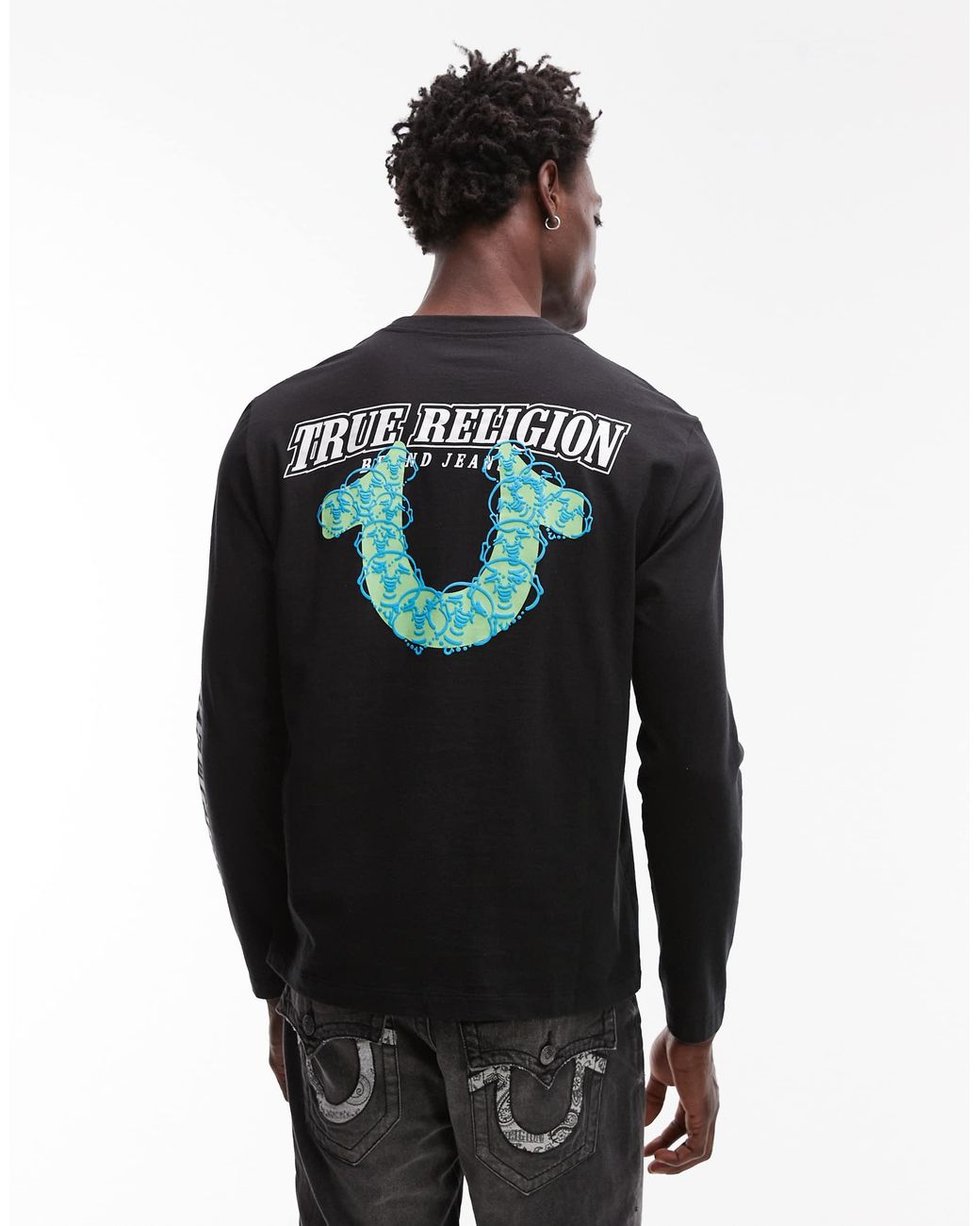 TRUE RELIGION Puff Print Logo Back Long Sleeve T-Shirt in Gray for Men ...
