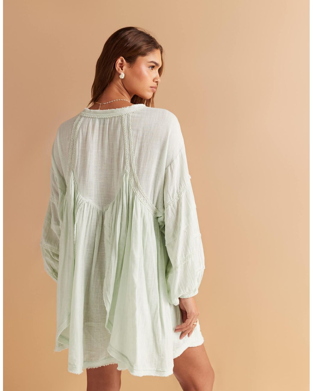 ASOS Scoop Neck Laundered Smock Mini Dress in Green | Lyst