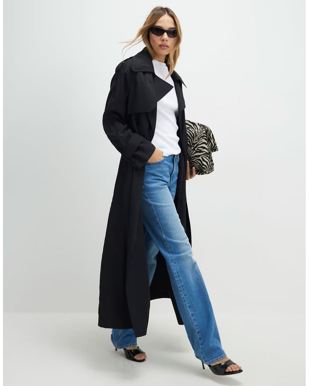 River Island Long Line Trench Coat in Blue | Lyst UK