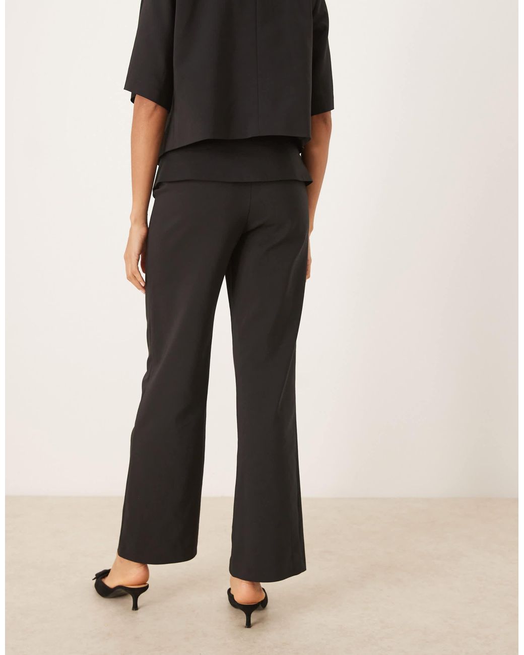 ASOS Tailored Fold Over Gold Button Straight Leg Pants in Black | Lyst