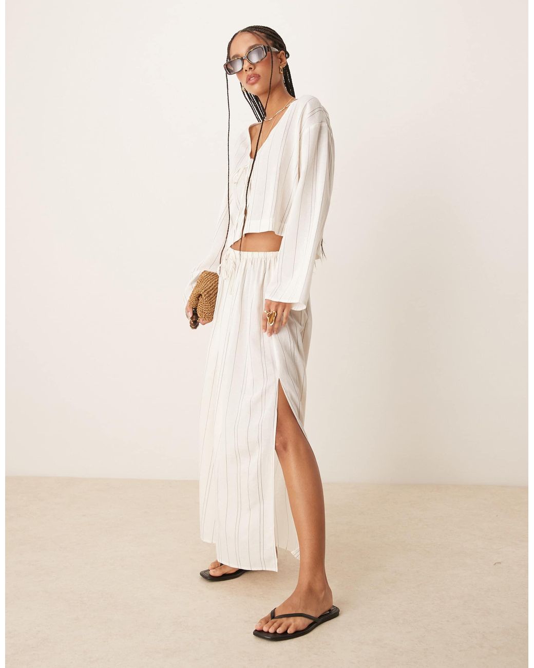 ASOS Belle Linen Blend Beach Skirt in Natural | Lyst