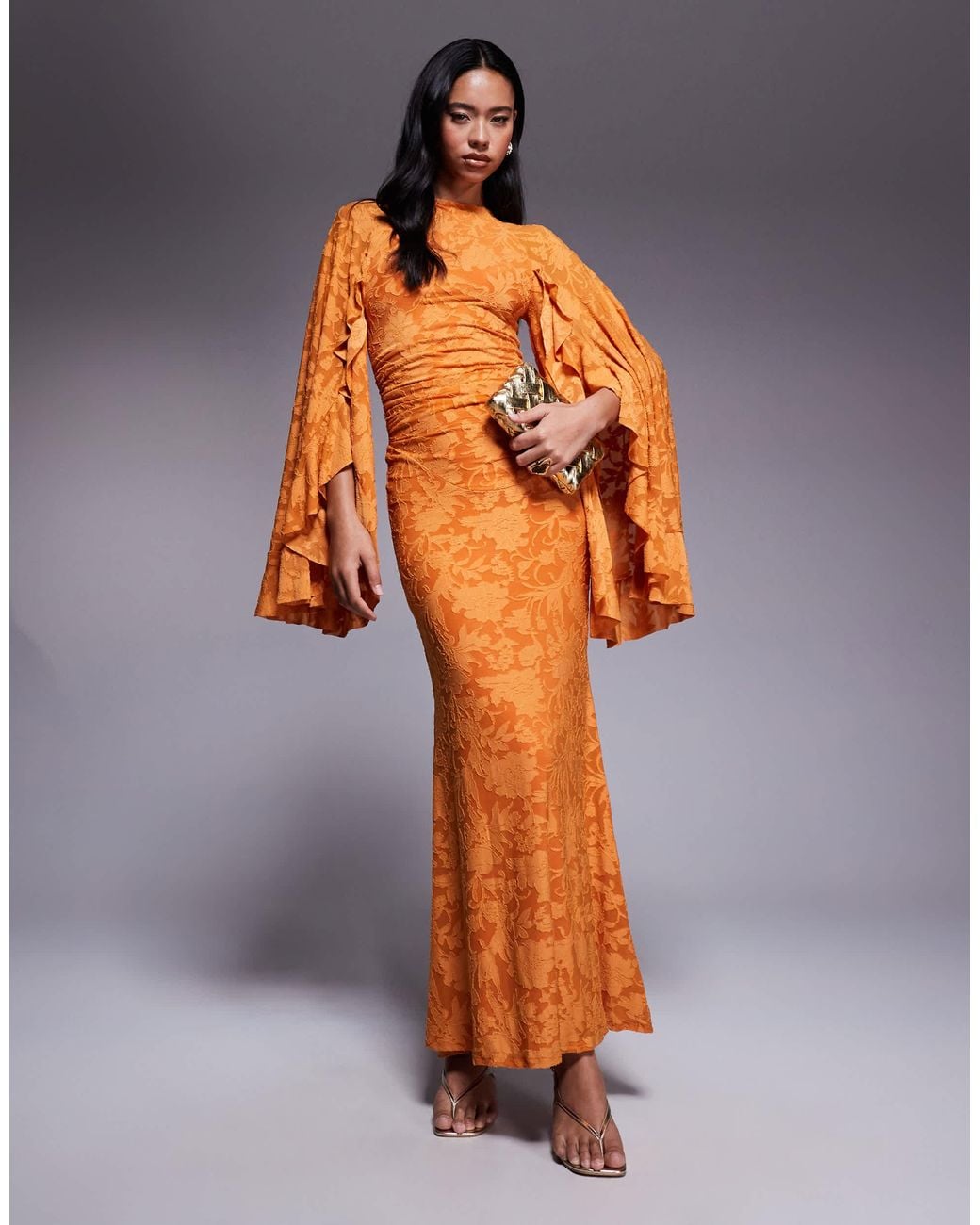 ASOS Devore Modesty Maxi Dress With Extreme Wide Sleeves And Drop Waist ...