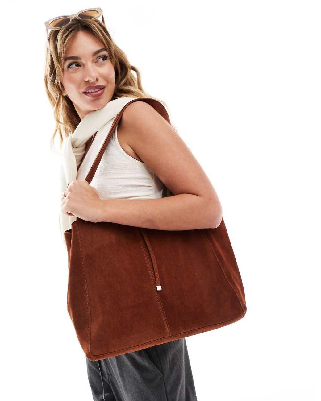 Mango Slouchy Suede Tote Bag in Brown | Lyst UK