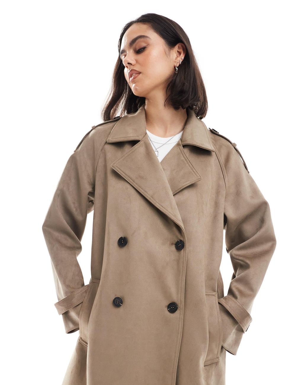 ASOS Premium Suedette Trench Coat in Blue | Lyst