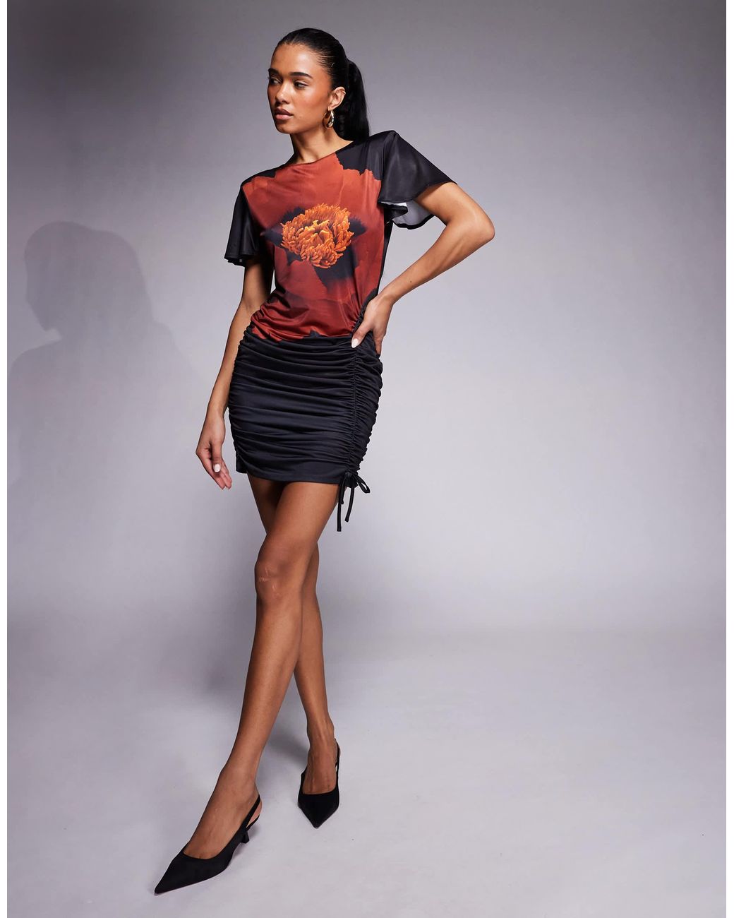 ASOS Shoulder Pad Mini Dress With Placement Print in Red | Lyst