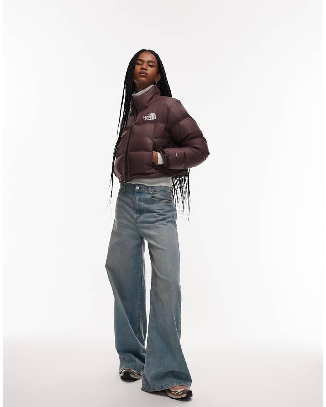 The North Face Nuptse Cropped Down Puffer Jacket in Red | Lyst UK