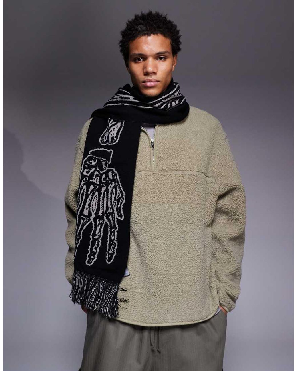 ASOS Knitted Reversible Skeleton Graphic Scarf in Grey for Men | Lyst UK