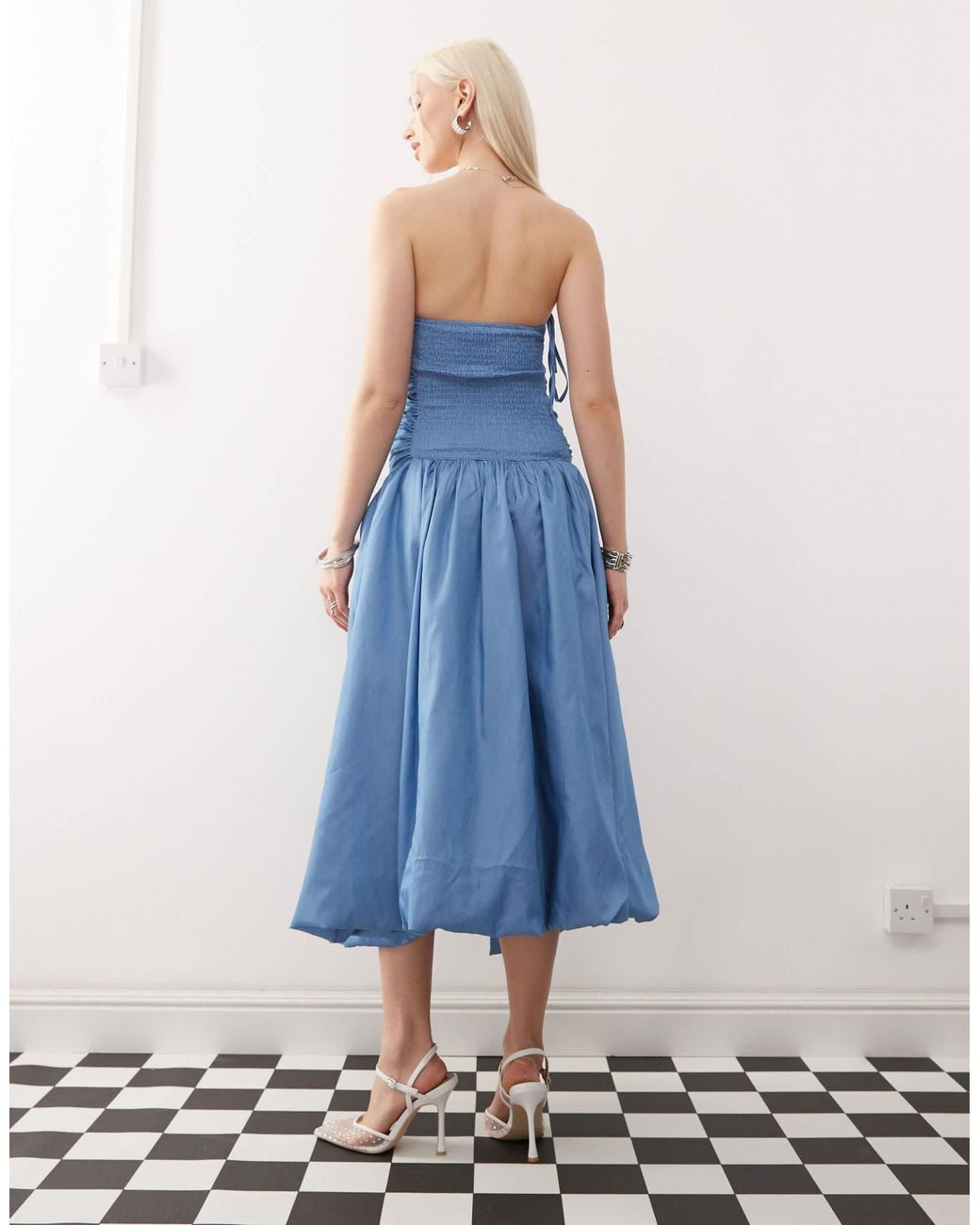 Amy Lynn Alexa Tie Shoulder Puffball Midi Dress in Blue | Lyst