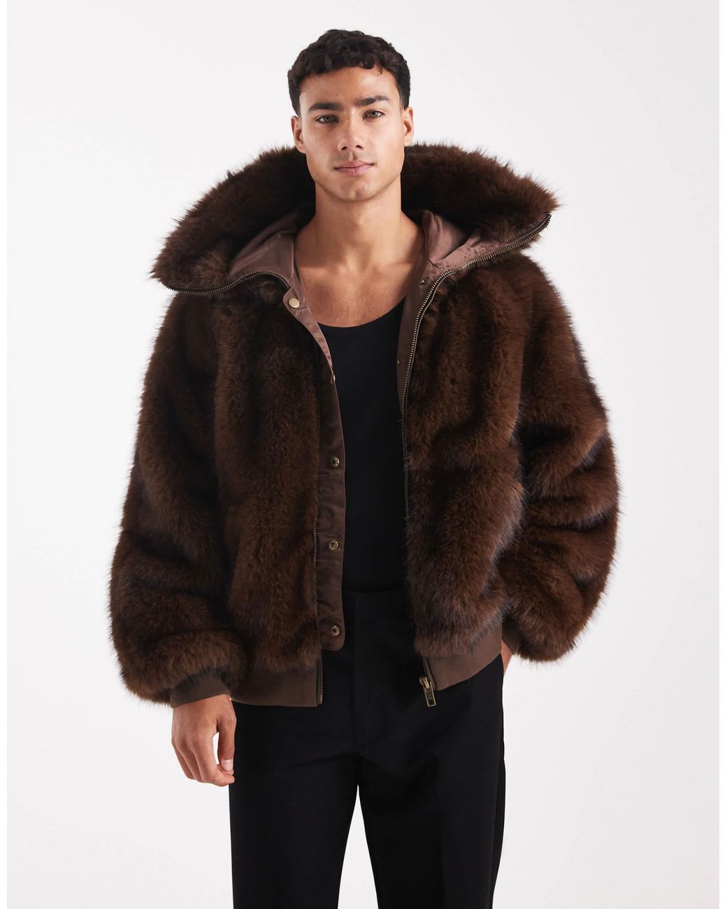 ASOS Oversized Faux Fur Hooded Jacket in Black for Men | Lyst
