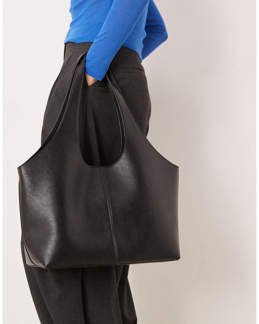 Mango Faux Leather Shopper Bag in Black | Lyst