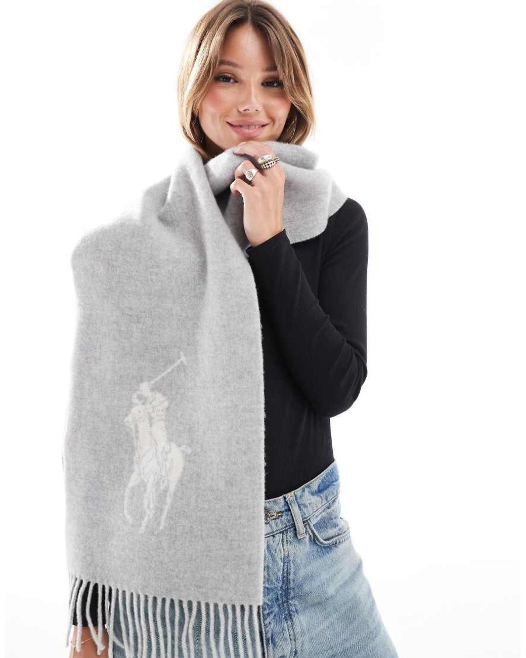 Polo Ralph Lauren Reversible Scarf With Large Pony Logo in Grey | Lyst UK