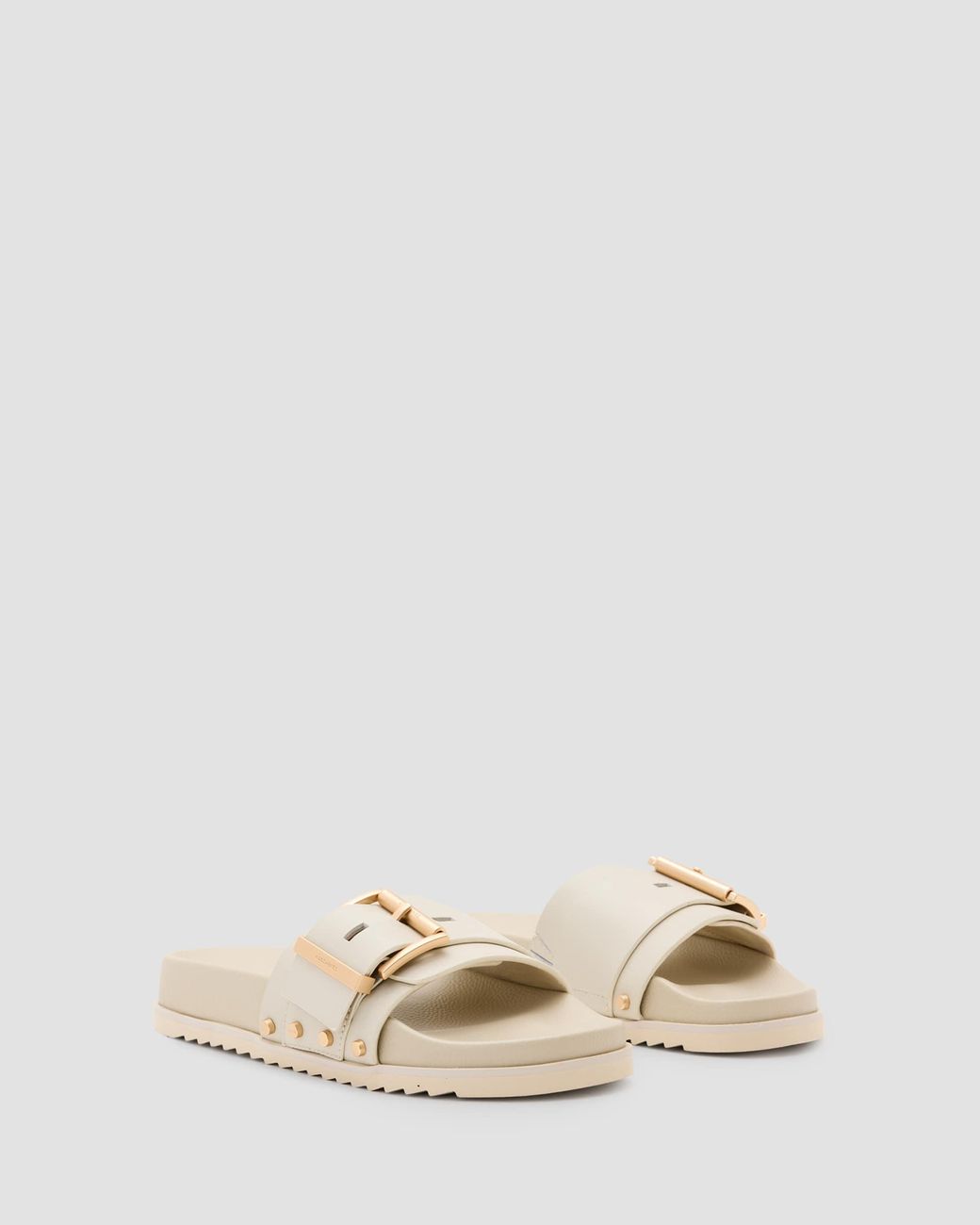 AllSaints Ellie Studded Leather Sliders in Black | Lyst