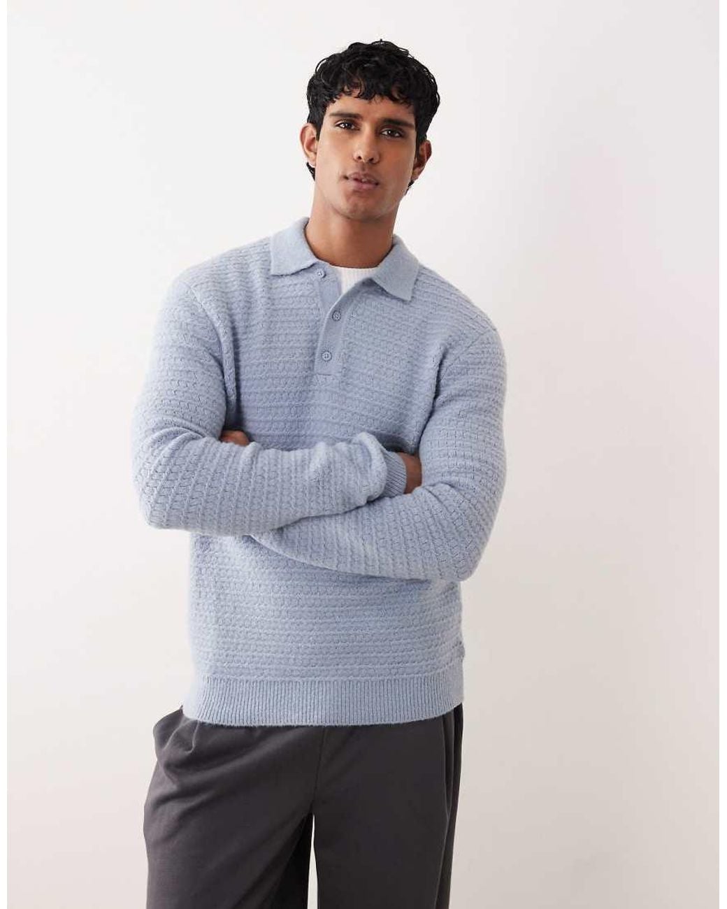 ASOS Knitted Textured Polo in Blue for Men | Lyst UK
