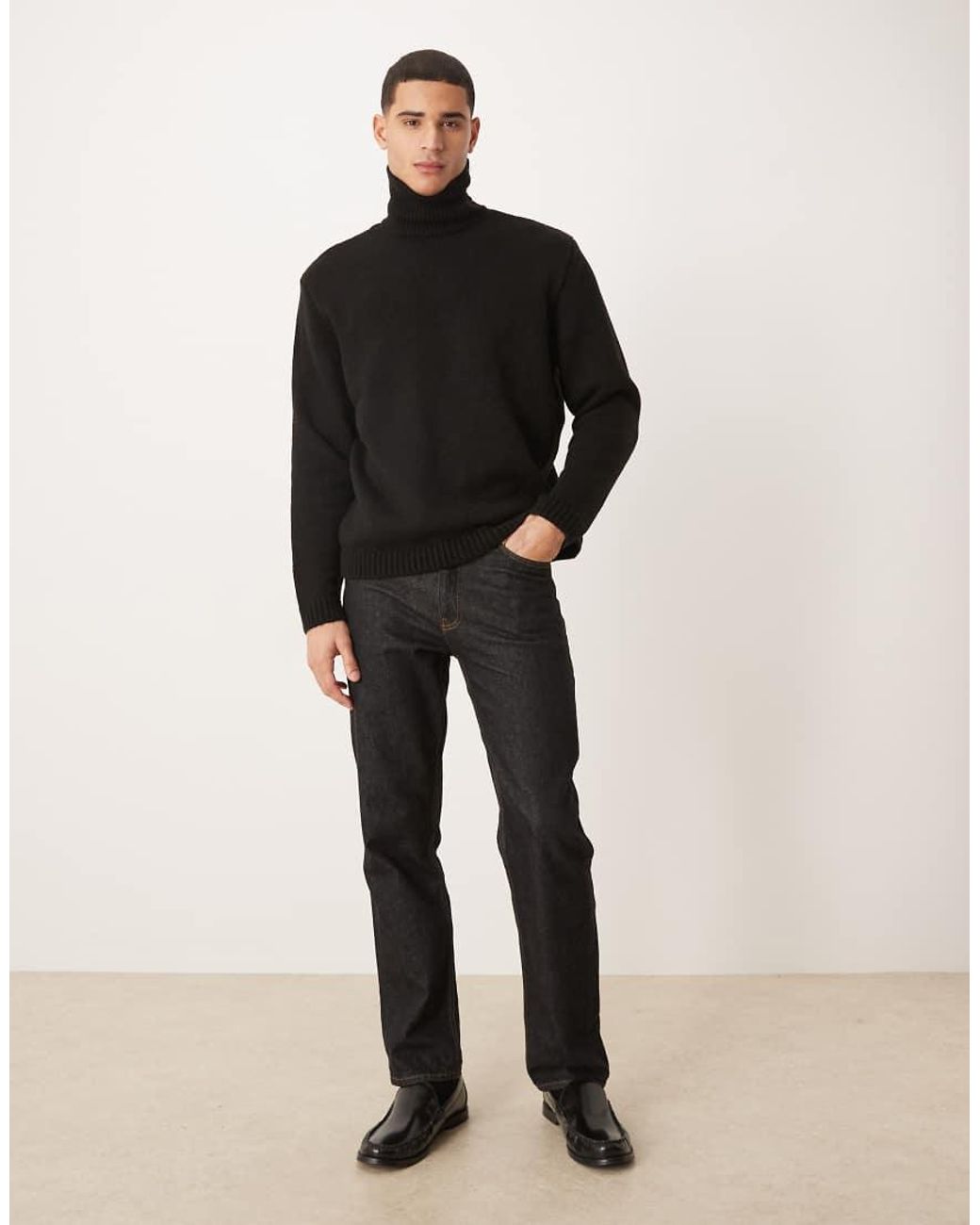 ASOS Oversized Knitted Textured Roll Neck Jumper in Black for Men | Lyst UK