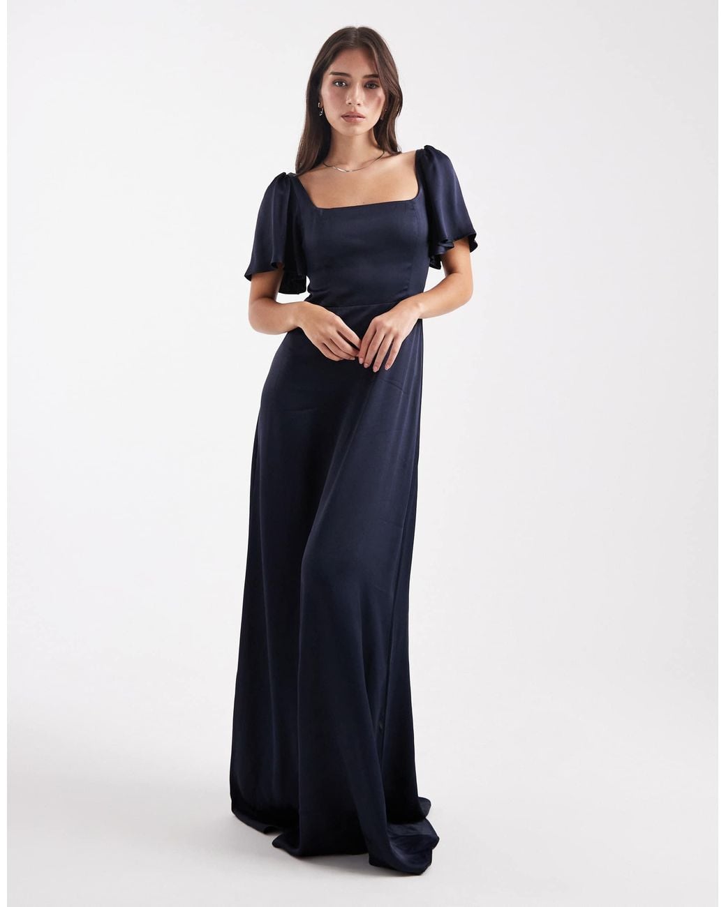 Maids To Measure Bridesmaid Square Neck Flutter Sleeve Maxi Dress in ...