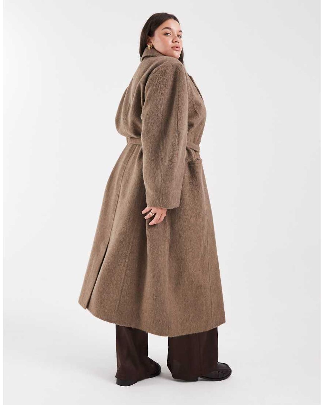 ASOS Asos Design Curve Brushed Coat With Dome Sleeve And Skinny Belt in ...