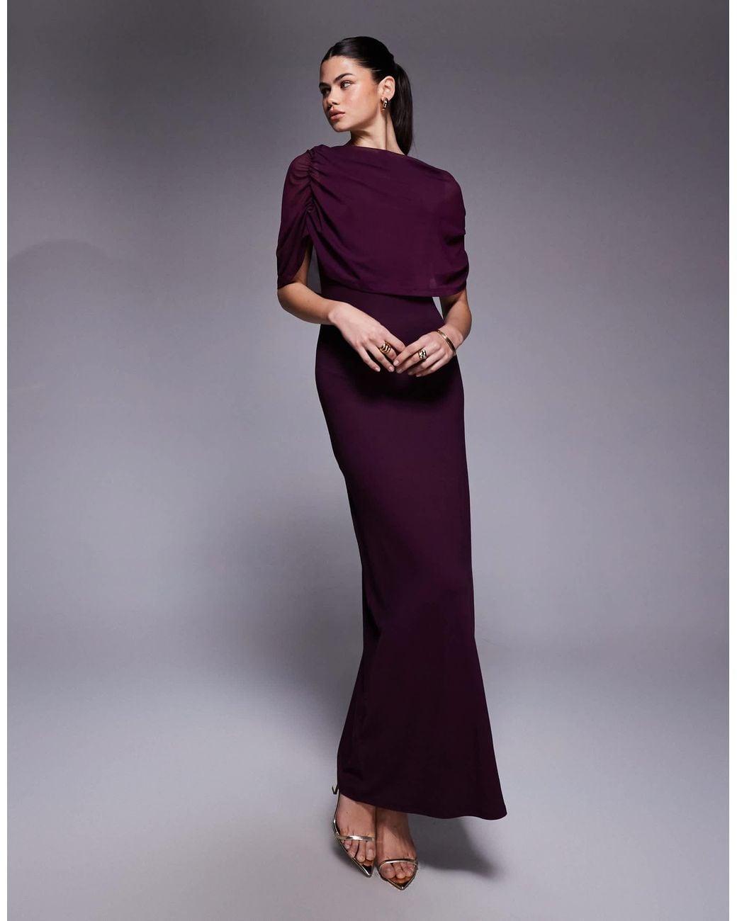 ASOS Mesh Cape Detail Maxi Dress in Purple | Lyst