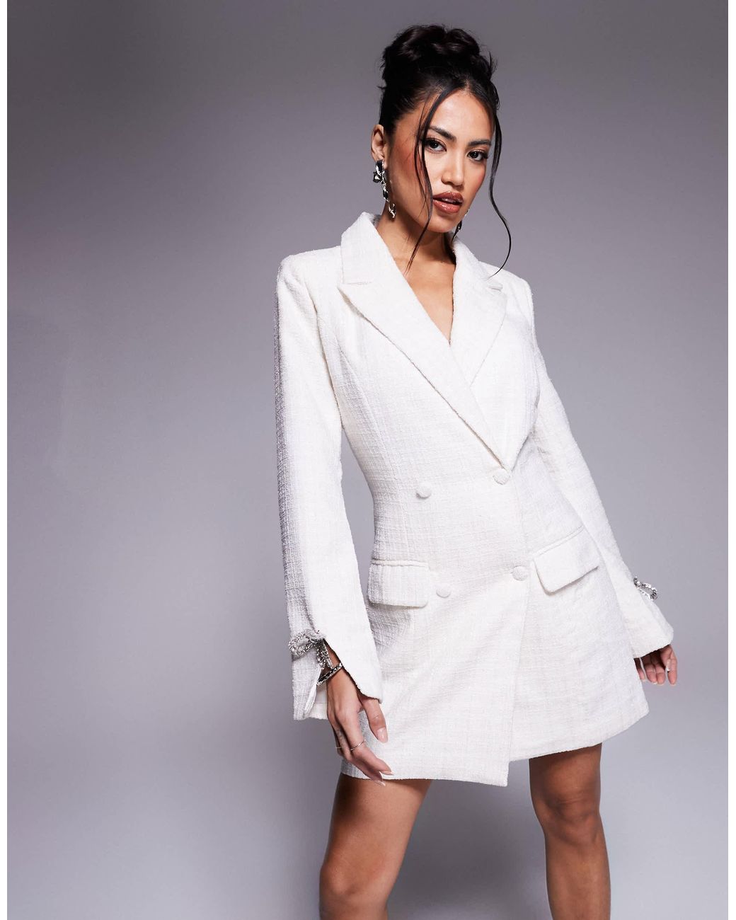 In The Style X Perrie Sian Exclusive Structured Embellished Bow Detail Boucle Blazer Mini Dress ...