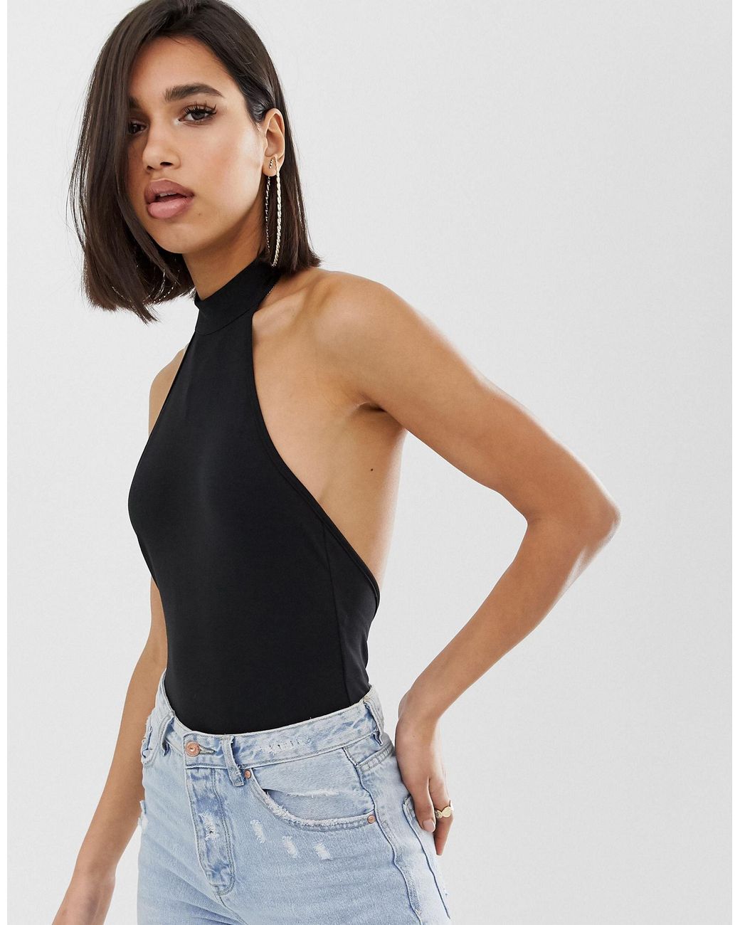 ASOS Sexy Halter Neck Bodysuit With Ultra Low Back in Black | Lyst UK